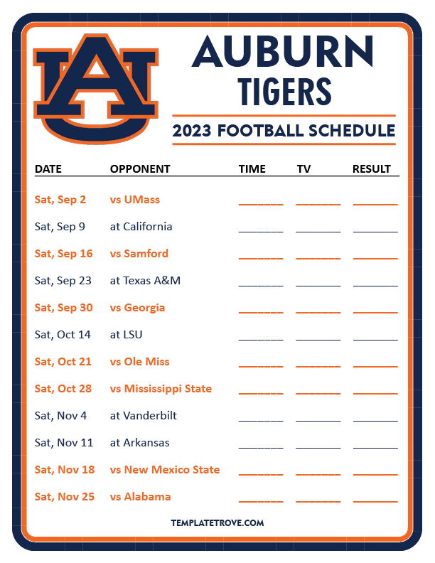 Printable 2023 Auburn Tigers Football Schedule Printable 2023 Auburn Tigers Football Schedule